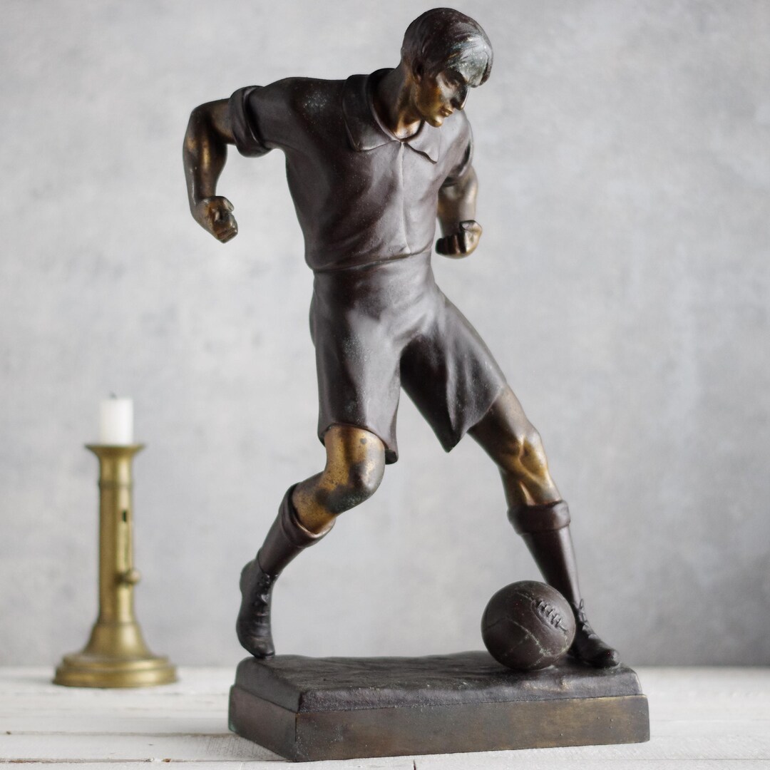 Art Deco French Footballer Statue, Soccer Player Sculpture, Signed by ...