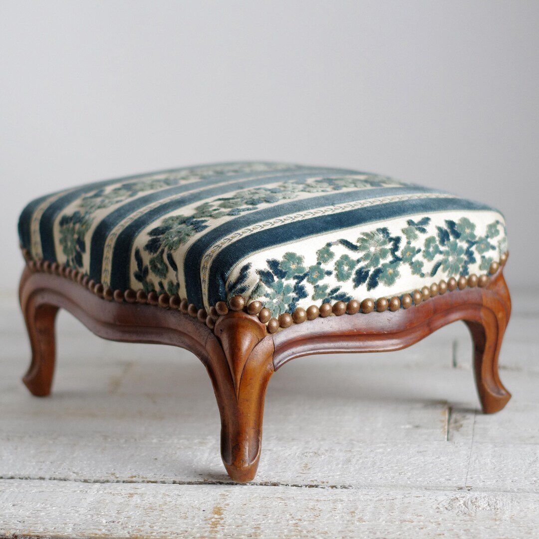 French Antique Footstool Wooden Foot Rest, Genoa Velvet Upholstered ...