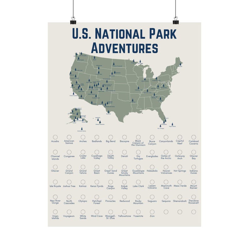 U.S. National Park Adventure Map Poster, Nature Wall Art, Travel Decor ...