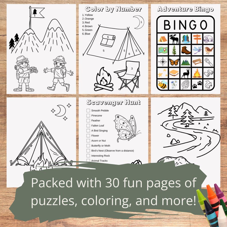 Kids Adventure Coloring Activity Pages, Printable Outdoor Fun Sheets ...