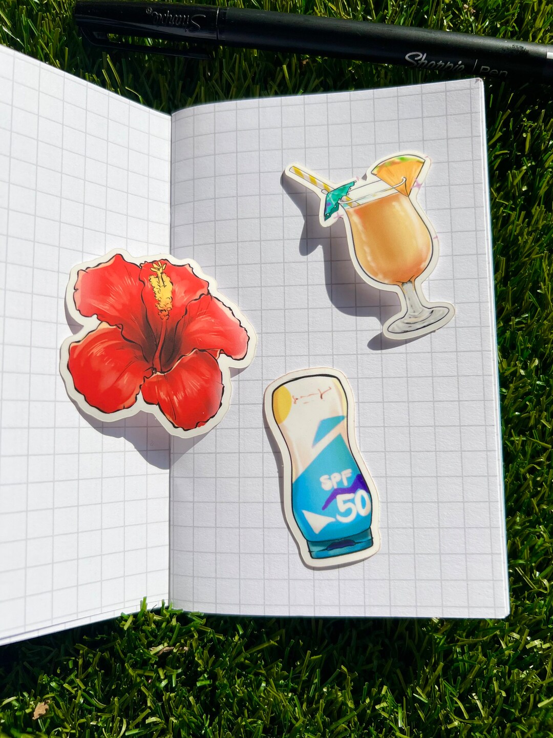 Island Stickers SET OF 3, Hibiscus, Pina Colada, Stickers, Sumooli ...