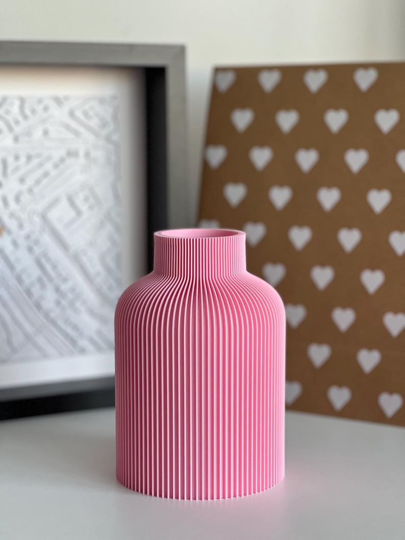 RIBBED 3D Printed Personalized Vase With Name Dried Flowers Vase Modern ...
