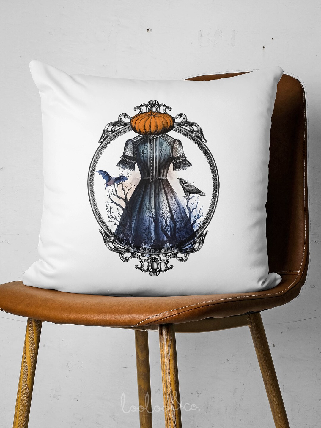 Victorian Goth Headless Lady Pillow Cover, Pumpkin Raven Bats Gothic ...