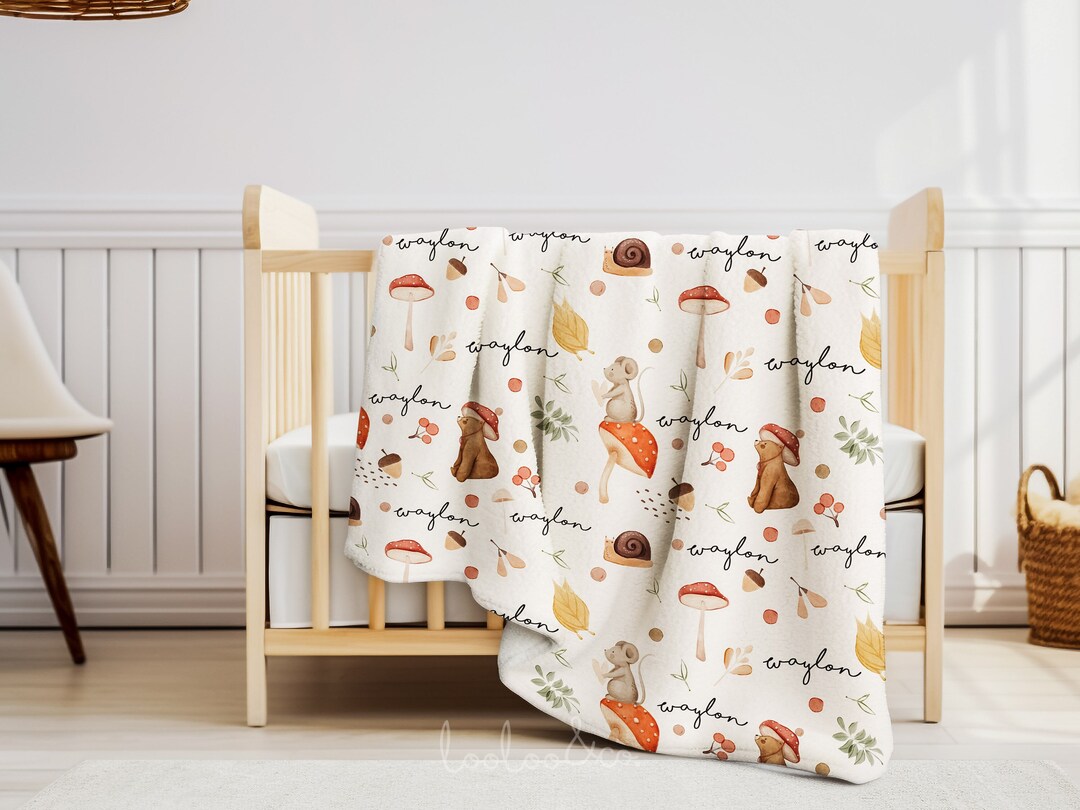 Mushroom Baby Blanket: Personalized Velveteen Woodland Nursery Decor - Etsy