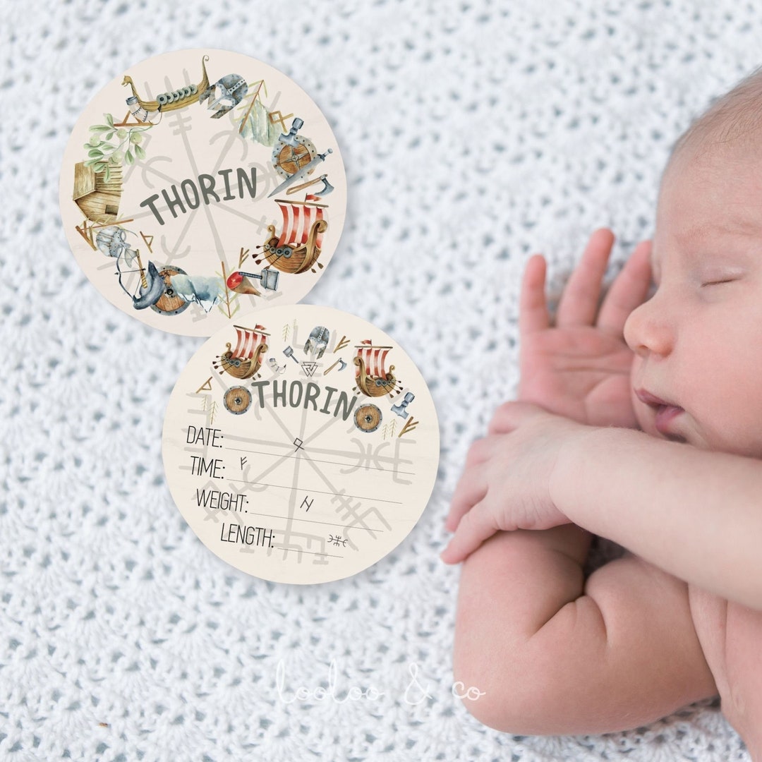 Viking Newborn Name Sign, Nordic Pagan Birth Stats Sign Viking Nursery ...