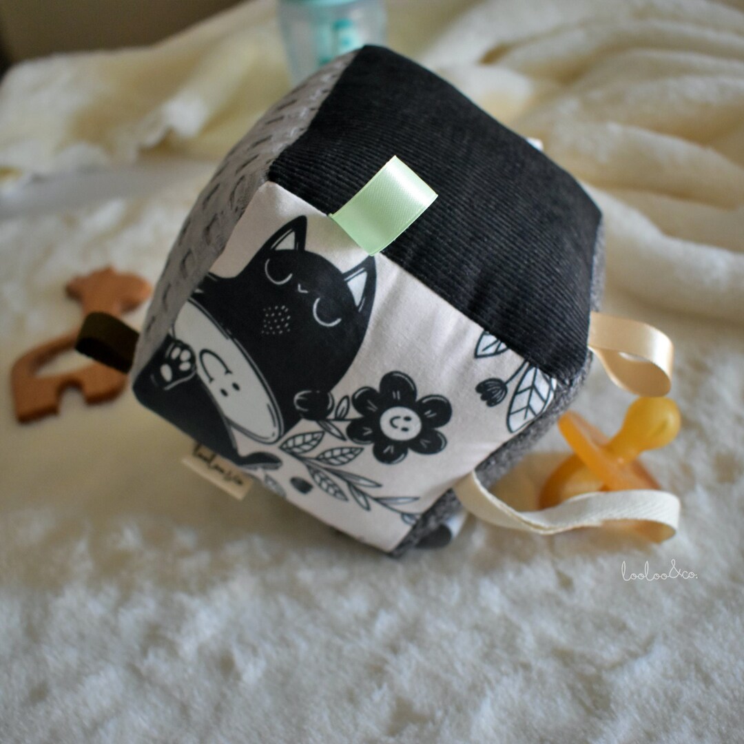 Goth Baby Toddler Toy, Handmade Sensory Soft Block Fabric Cube Crib ...
