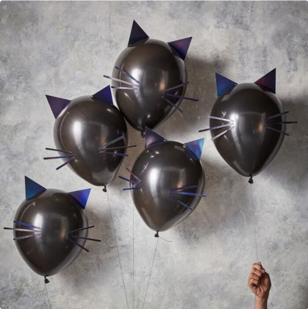 5 Iridescent Black Cat Balloons DIY Black Halloween Cat - Etsy