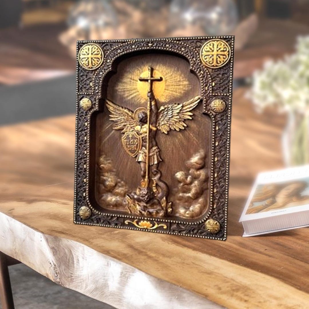 Archangel Michael Wall Plaque 7 Colors St Michael Wooden Statue All ...