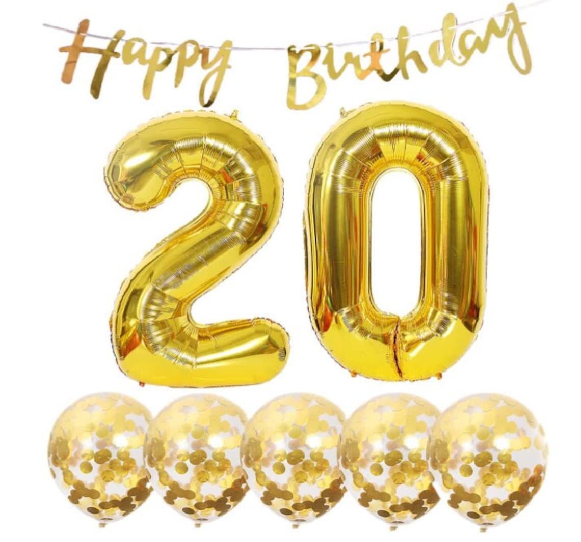 Gold Number Balloons, 20th Birthday, 2nd Birthday, Baby Shower ...