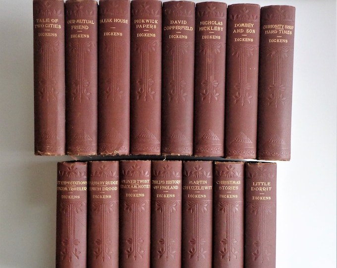 Antique Set of 15 Charles Dickens Hardcover Books Oliver Twist Bleak ...