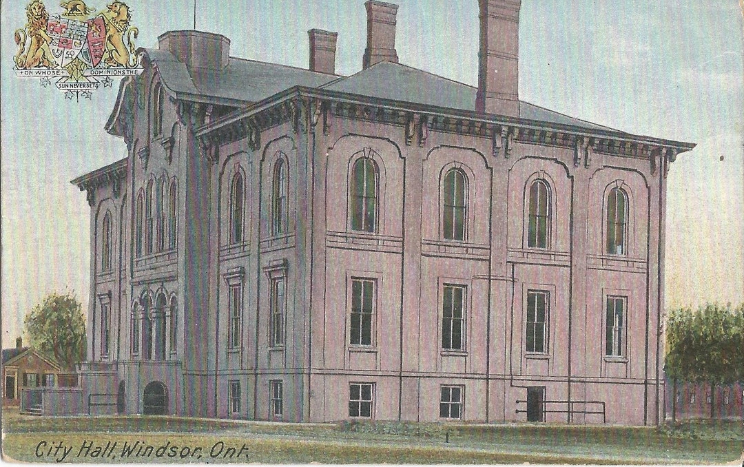 Windsor Ontario City Hall Postcard - 1910 Canadian Crest - Etsy