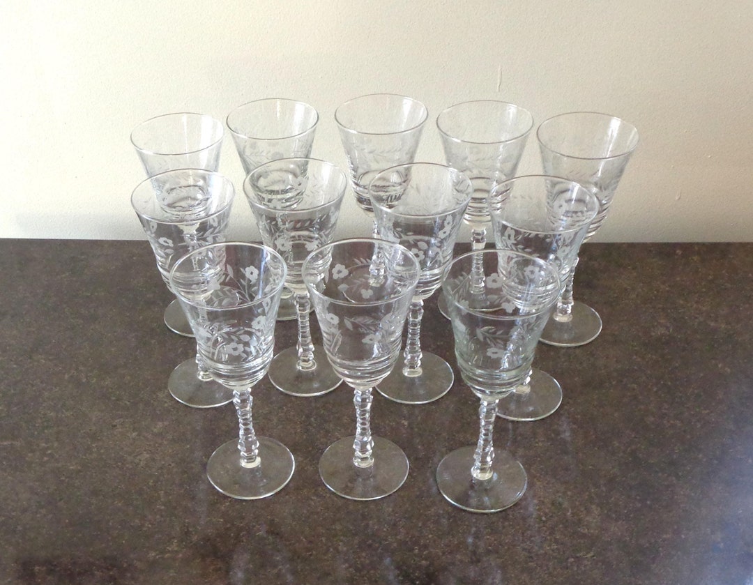 Vintage Libbey Rock Sharpe Water Goblets Halifax Gray Floral Crystal ...