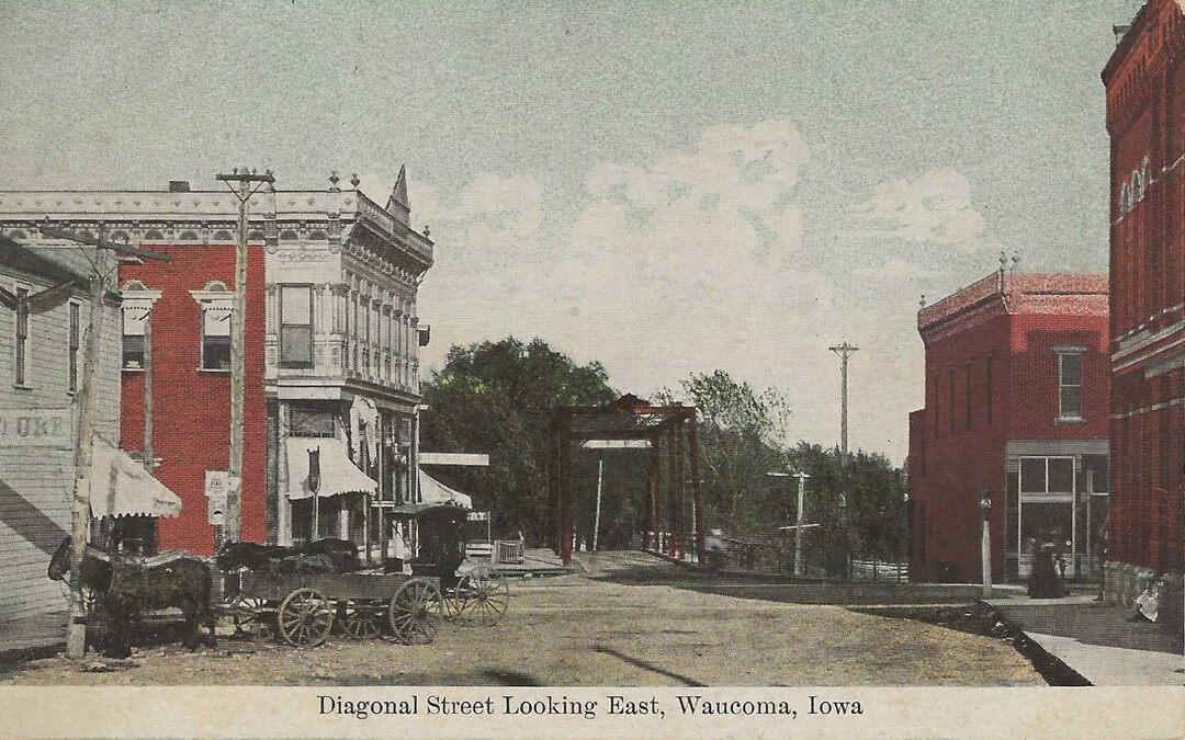 Vintage Waucoma Iowa Printed Color Postcard Diagonal Street - Etsy