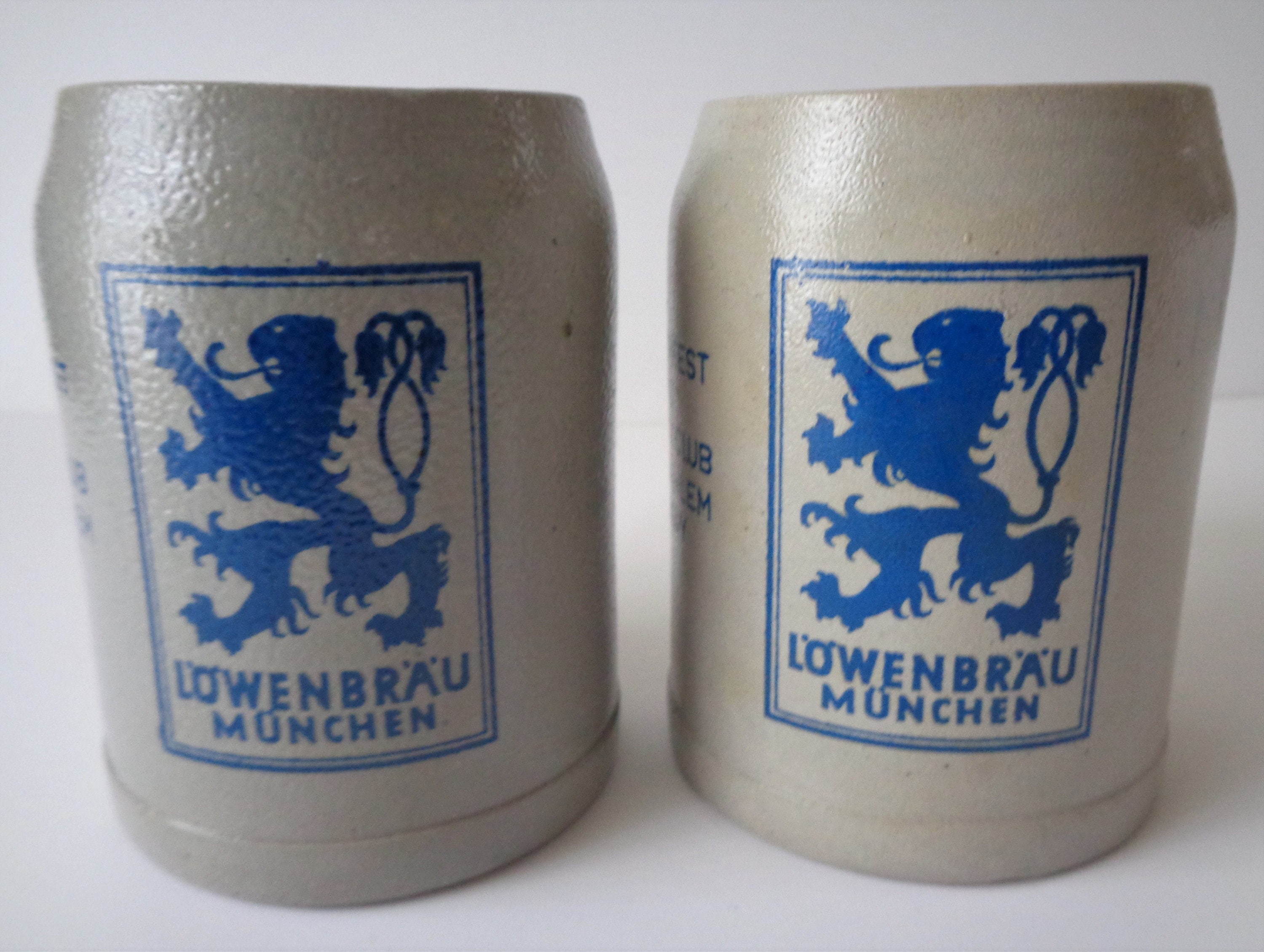 Vintage Lowenbrau Set of 2 Pottery Beer Stein Mugs Munchen Octoberfest ...