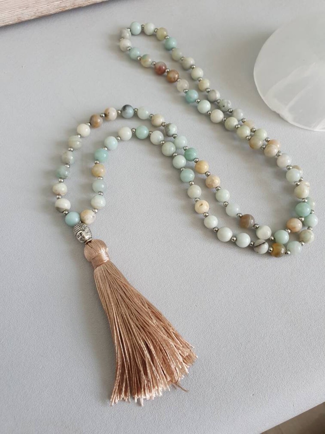 Collar de amazonita con buda y borla marrón - Etsy España