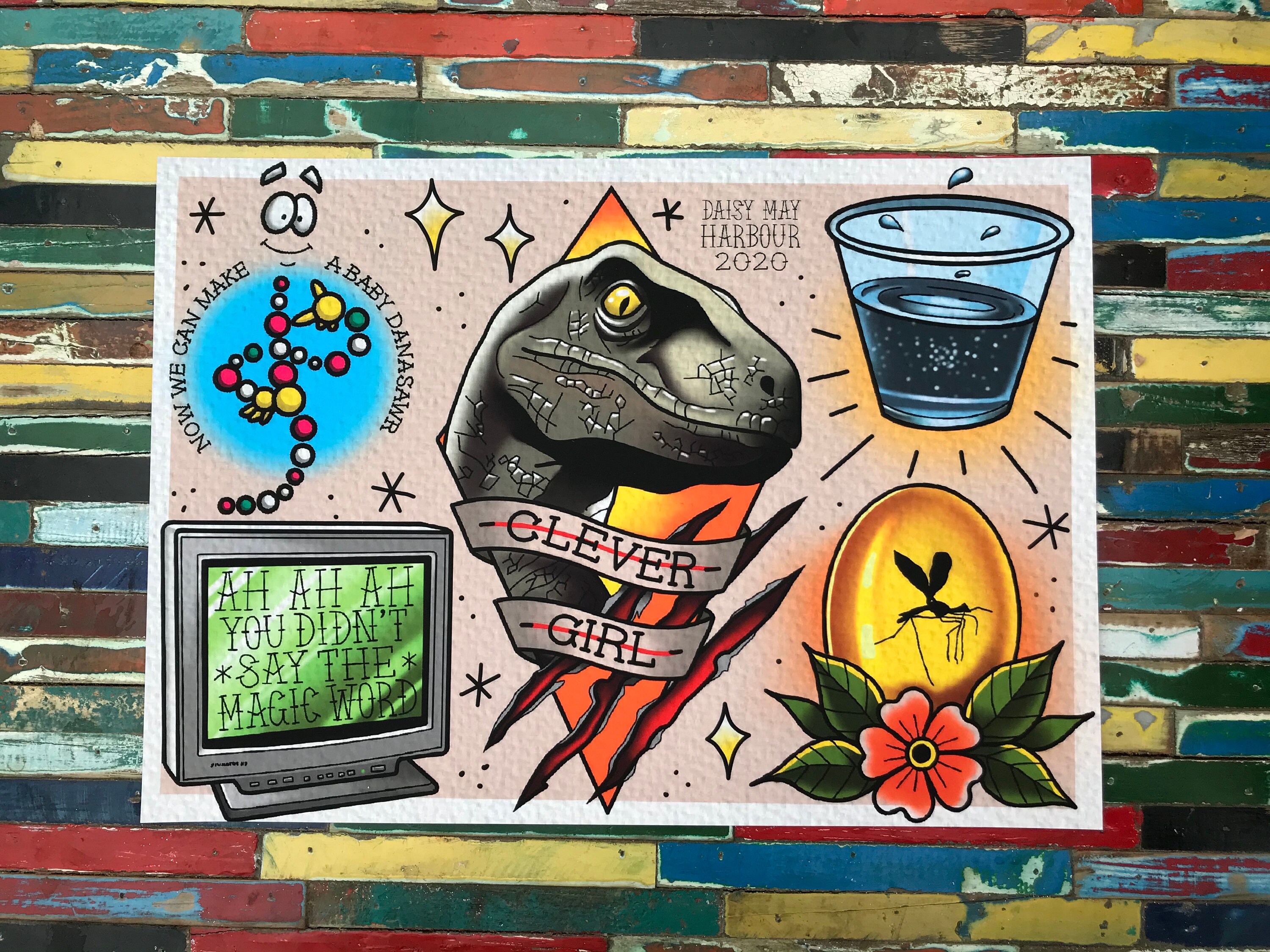 Jurassic Park Tattoo Flash Art Print Etsy