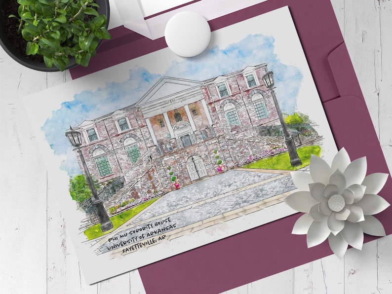 Phi Mu Sorority House at UARK Art Print | Alpha Beta | Bid Day Gift ...