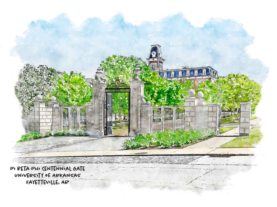 Pi Beta Phi Centennial Gate at UARK Art Print | Campus Landmark | Bid ...