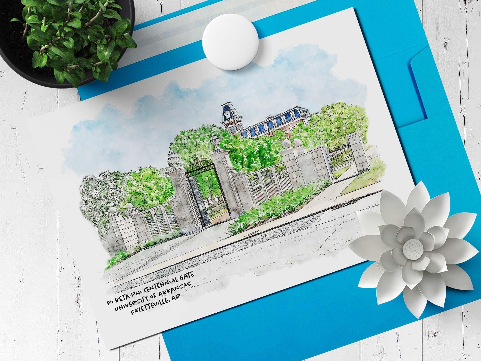 Pi Beta Phi Centennial Gate at UARK Art Print | Campus Landmark | Bid ...