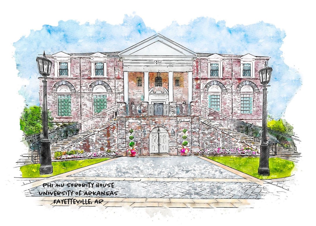 Phi Mu Sorority House at UARK Art Print | Alpha Beta | Bid Day Gift ...