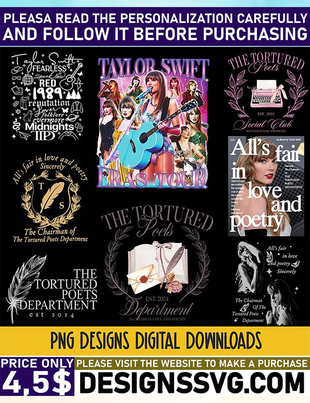The Tortured Poets Department Png Bundle , the Eras Tour Png, the ...
