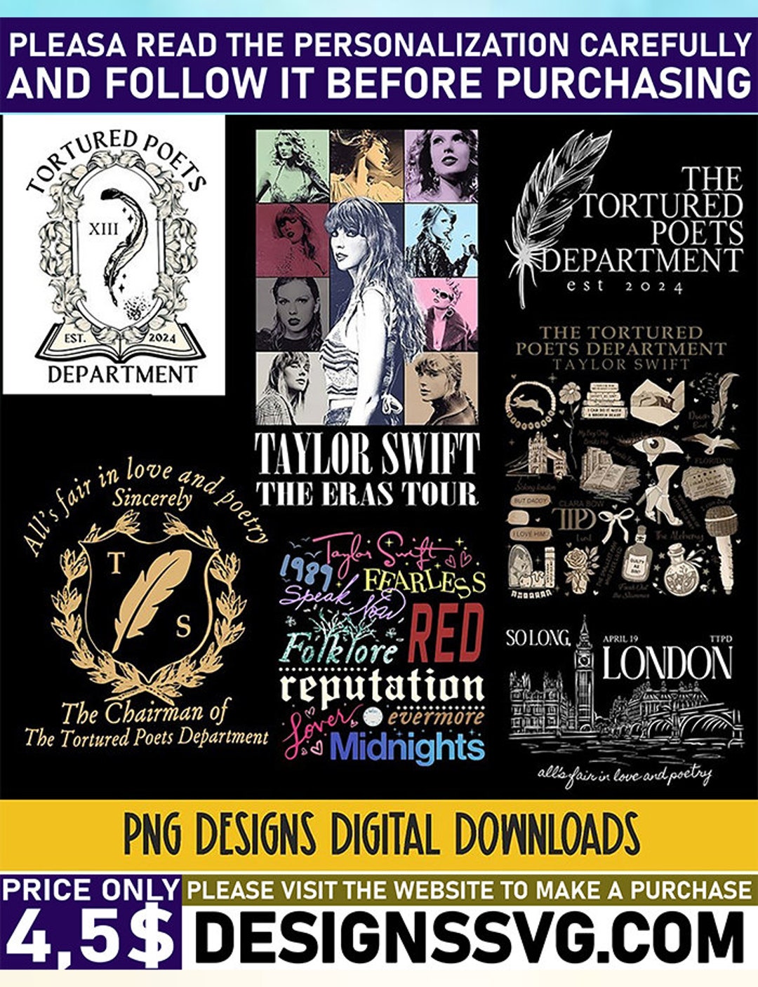 The Tortured Poets Department Png Bundle , the Eras Tour Png, the ...