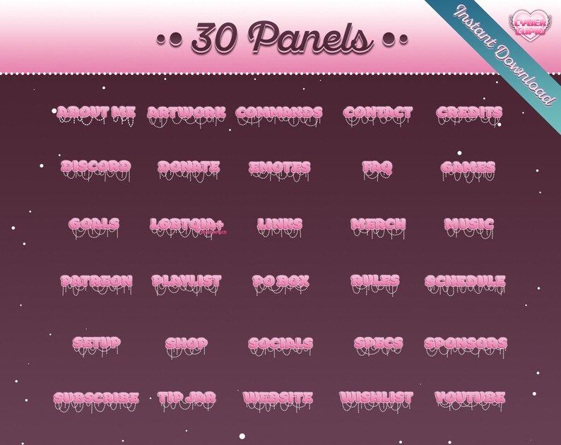 30x Panels for Twitch | Pink Gyaru Inspired Jewel Design | Kawaii ...