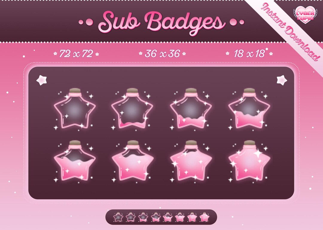 Sub Badges for Twitch PINK Star Potion Bottle Design With Sparkles Sub ...