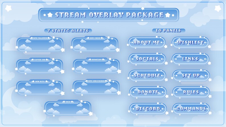Stream Overlay Package for Twitch BLUE Version Cute Cloud Overlays ...