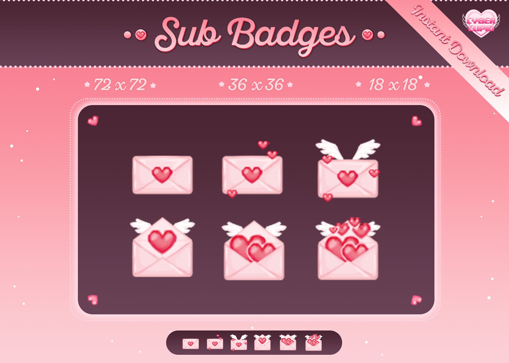 Sub Badges for Twitch | LOVE LETTER ENVELOPE Design With Hearts | Sub ...