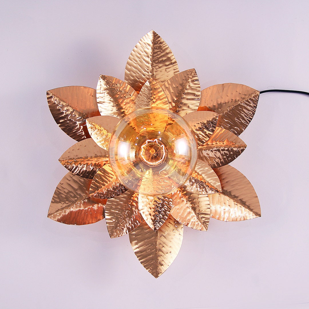 Flower Lamp, Metal Lamp, Copper, Brass. Hammered Lamp. Steampunk ...