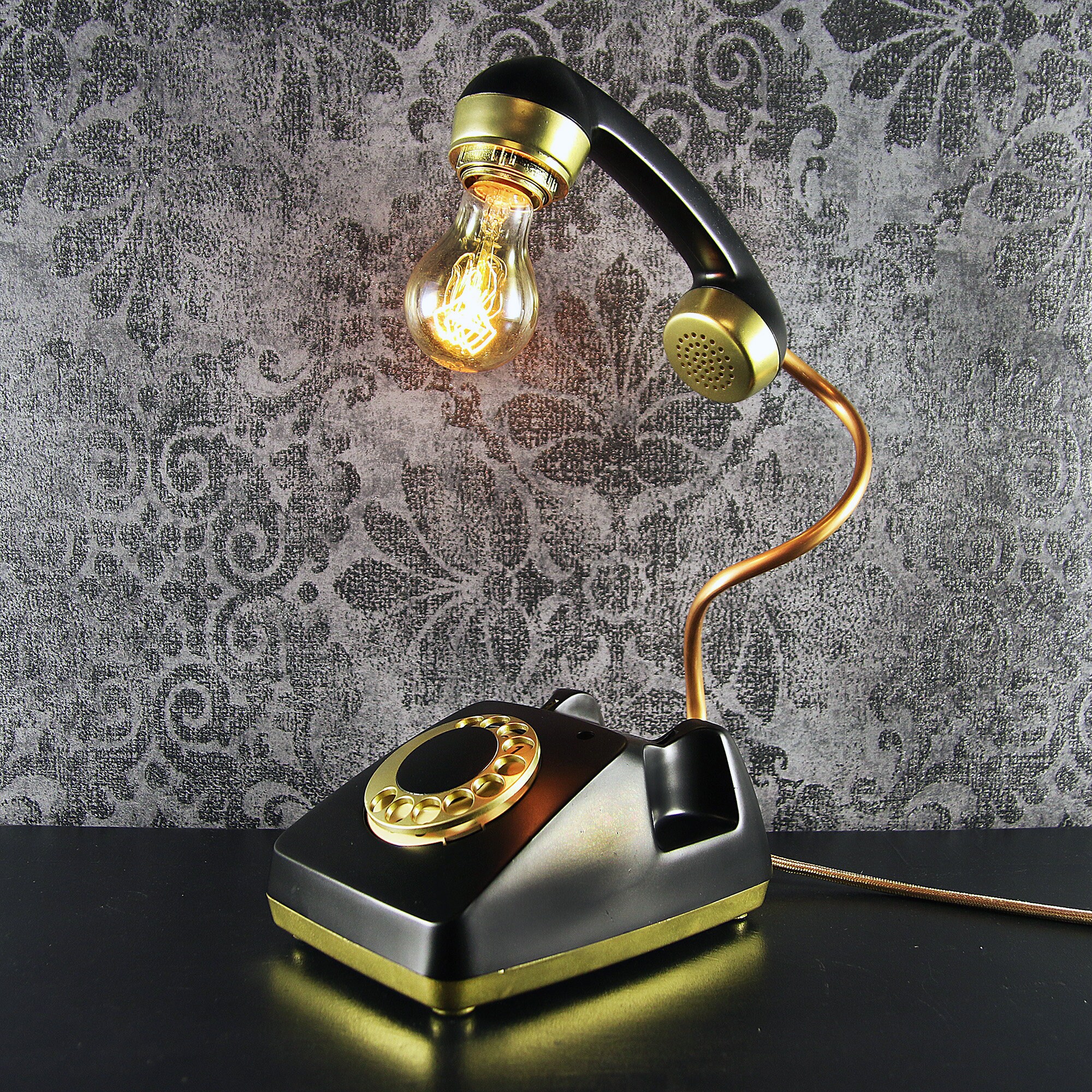 Telephone Retro Lamp, Black & Brass, Vintage Lighting, Retro ...