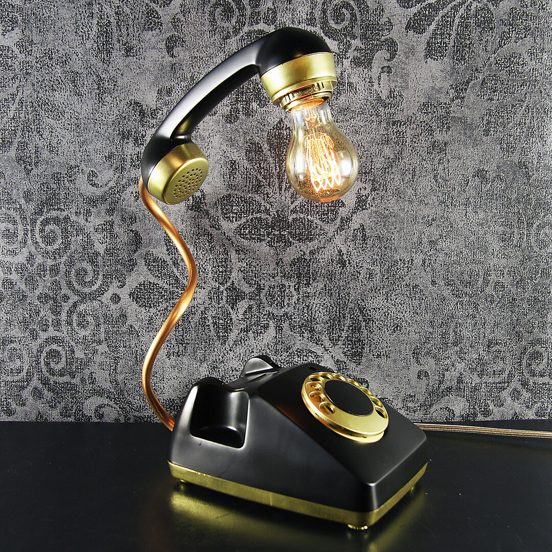 Telephone Retro Lamp, Black & Brass, Vintage Lighting, Retro ...