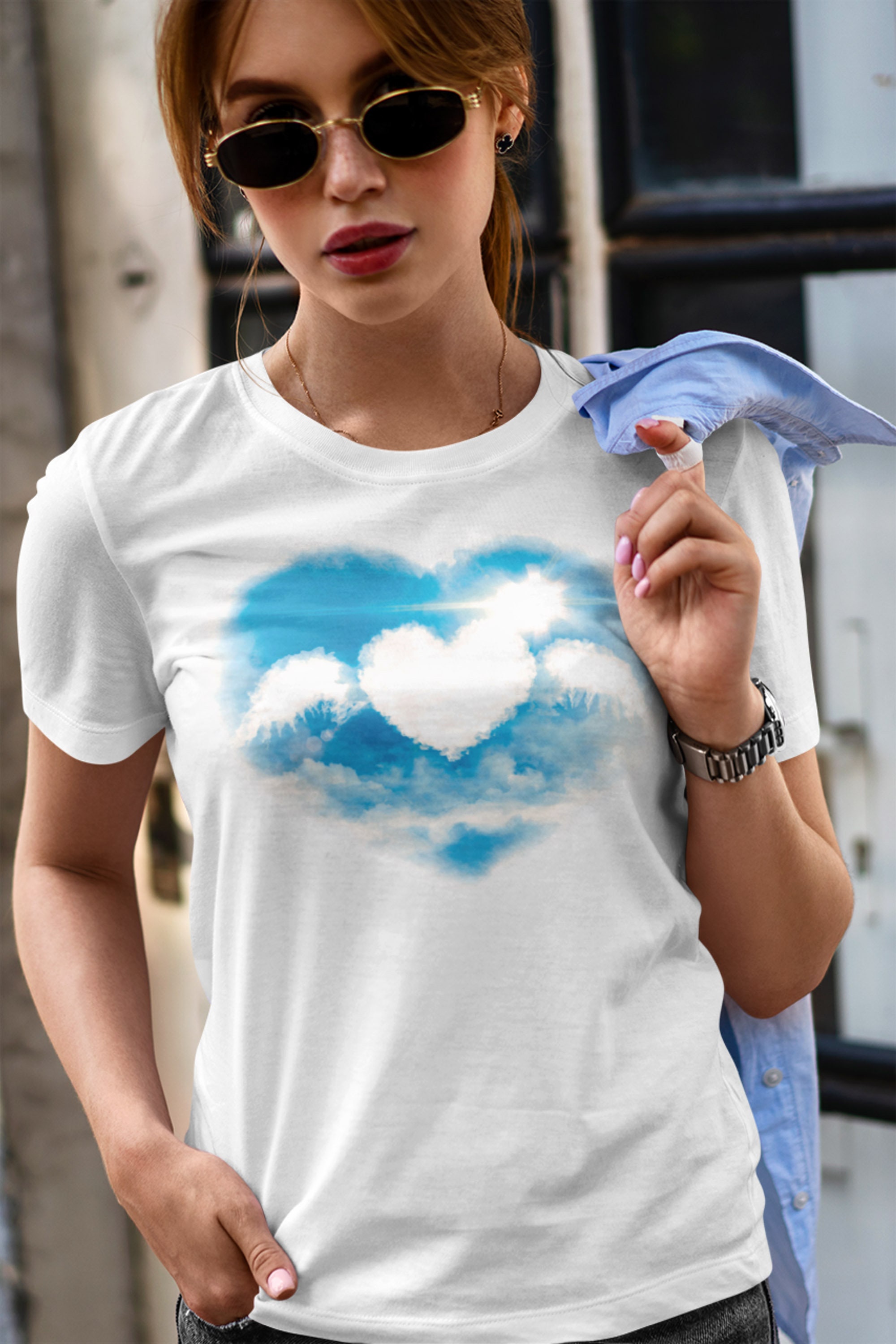 Valentines Heart Shirt Women, Blue Heart Cloud Shirt, Hearts Shirt ...