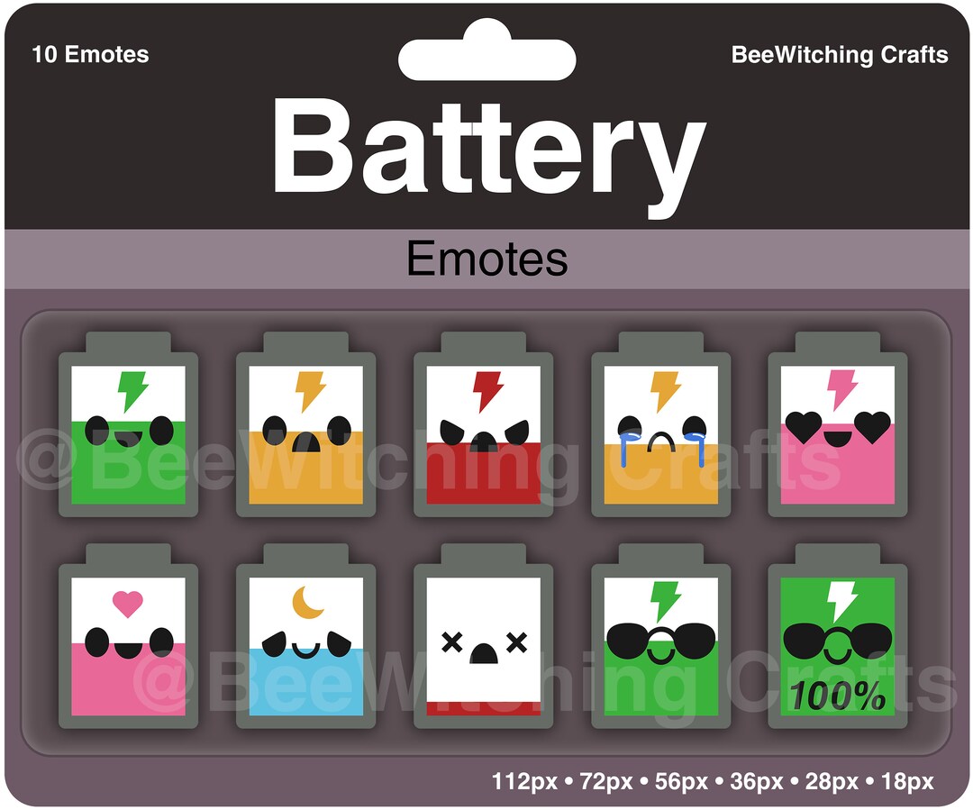 Battery Emotes (twitch, Streaming, Sticker, Badges, Tech, Cute, Hearts ...