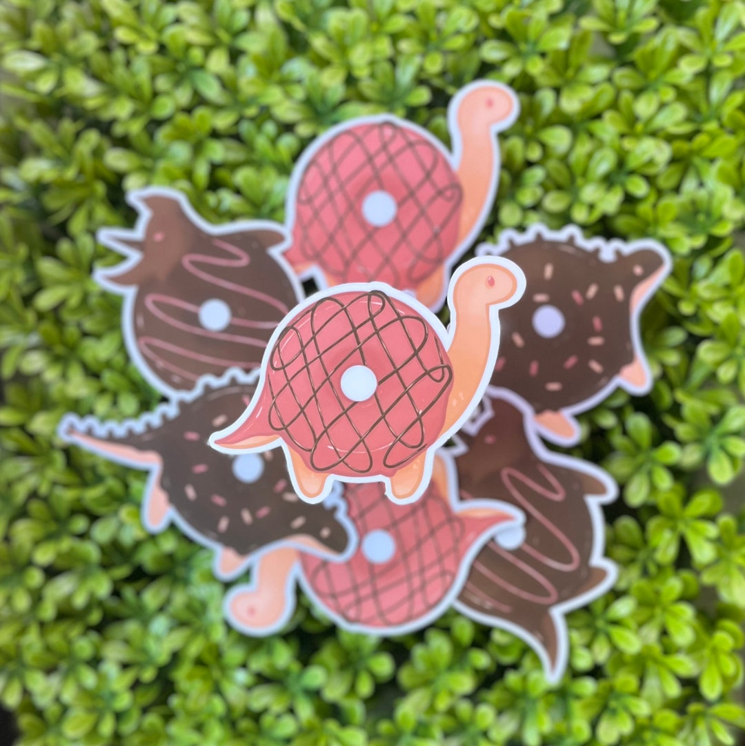 Dino Donuts Stickers (dinosaur, Cute, Gift, Bakery, Animal, Pink, Brown ...