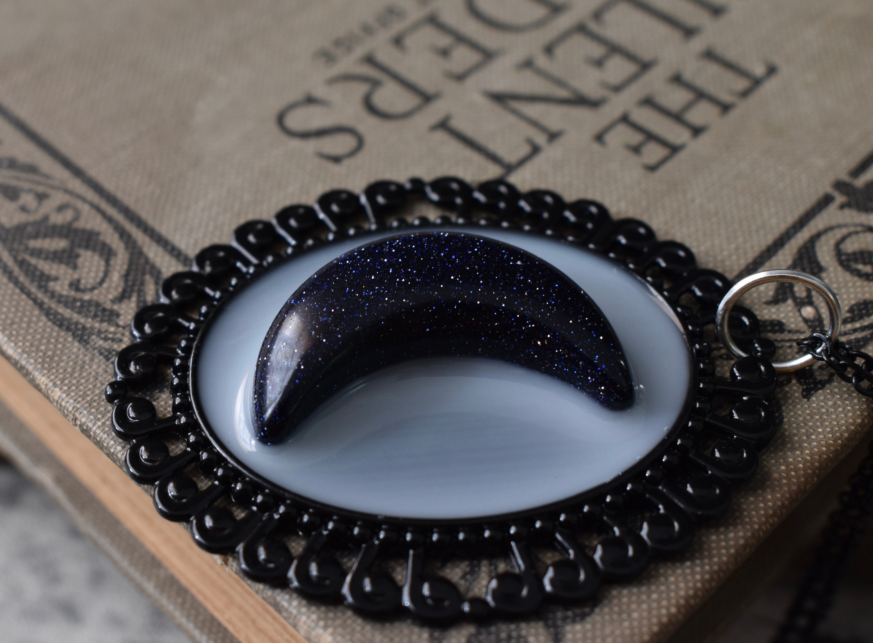 Gothic Celestial Pendant/victorian Gothic Moon Necklace/blue | Etsy