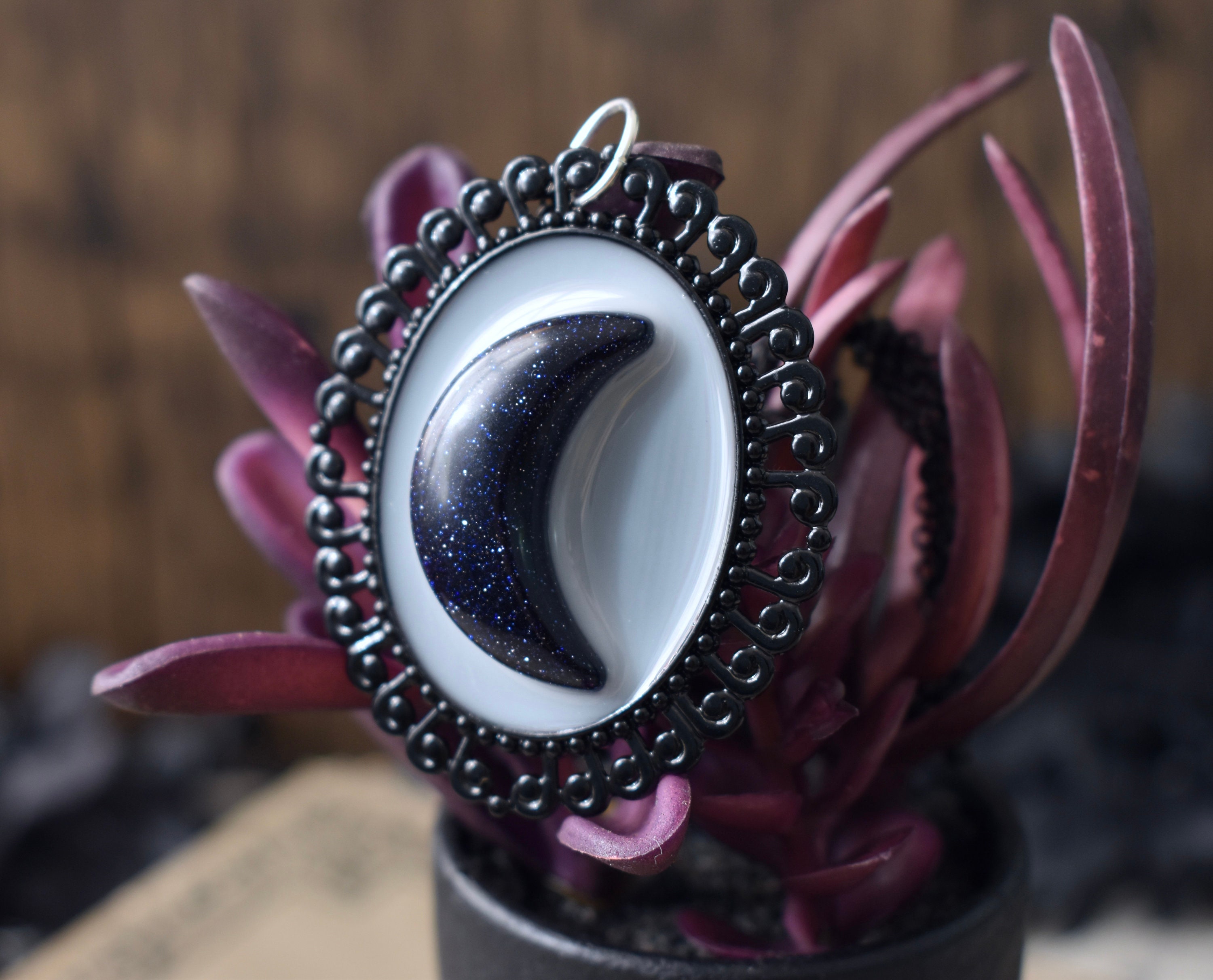 Gothic Celestial Pendant/victorian Gothic Moon Necklace/blue | Etsy