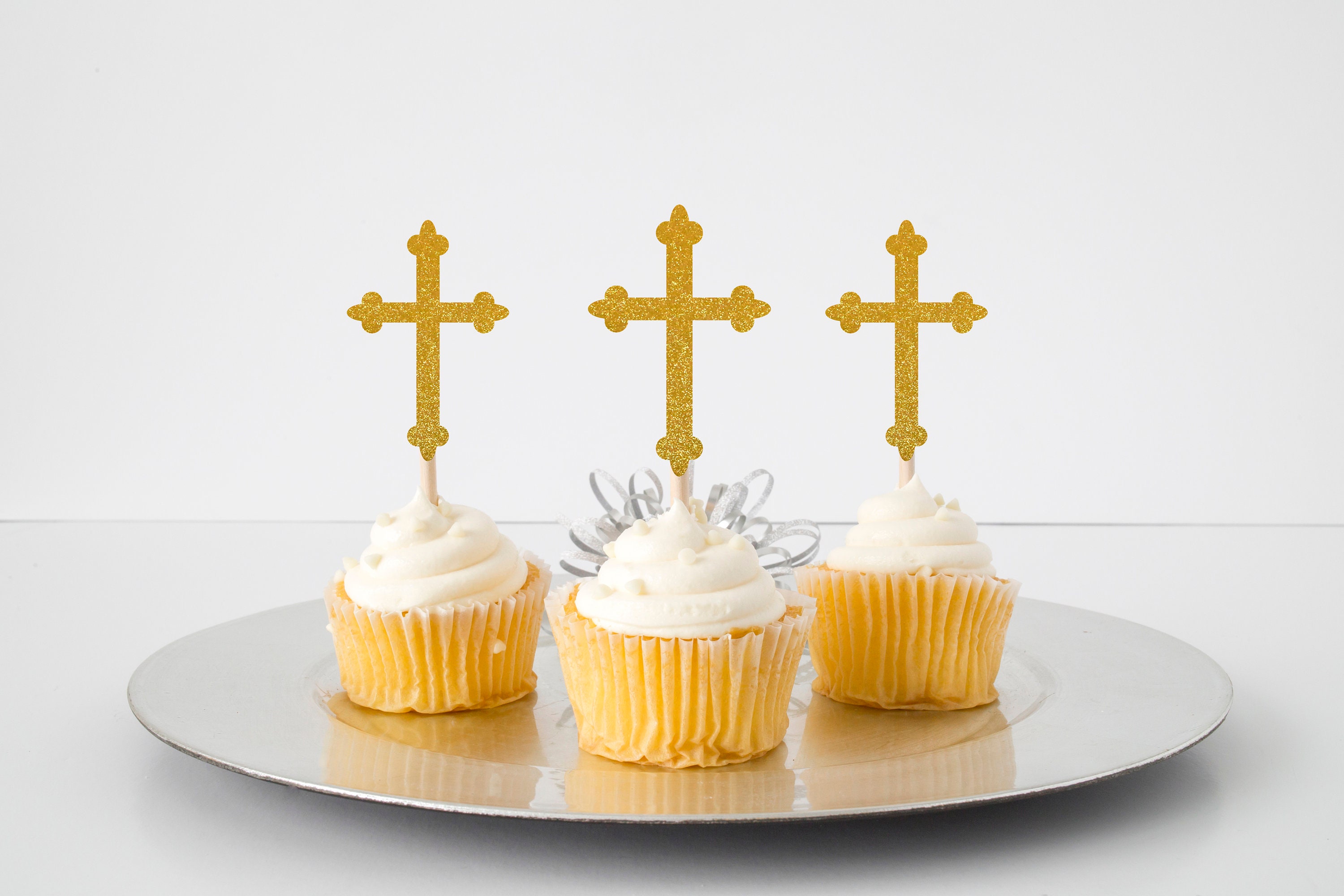 Scrapbooking 6 Glitter Cross Cupcake Toppers Christening Cupcake Topper ...