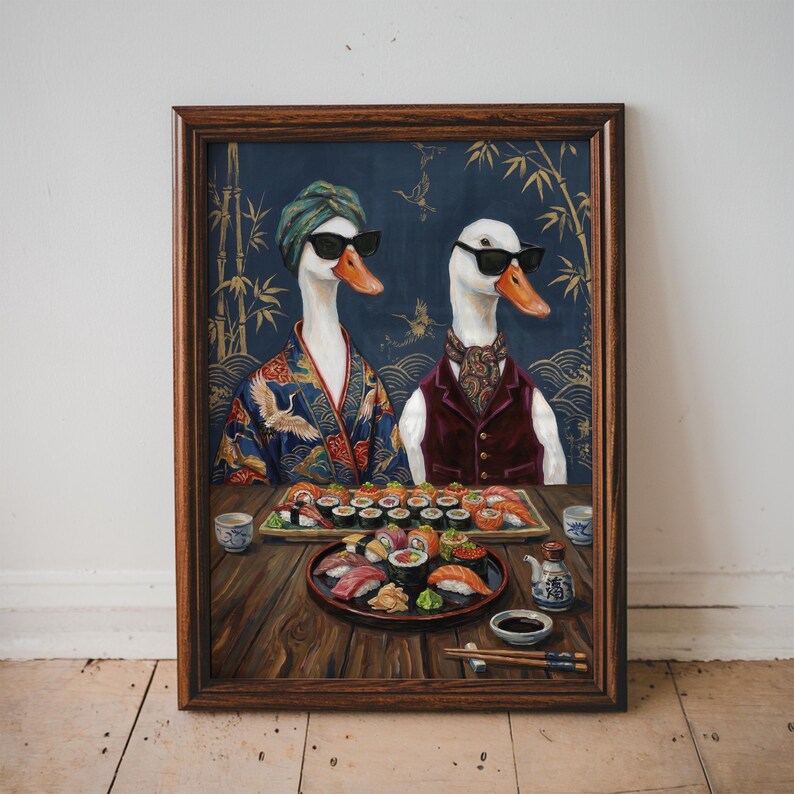 Duck Sushi Date Art Print, Quirky Animal Poster, Funny Wall Prints, Fun ...