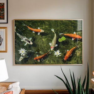 Koi Fish Pond Photography Print, Japanese Wall Art, Nature Decor - Etsy