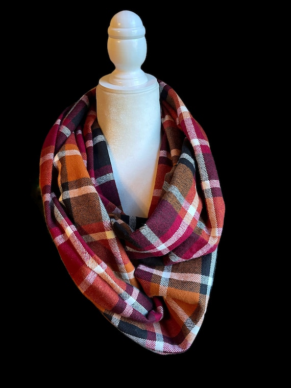 Hidden Zipper Pocket Burgundy Plum Cream Orange and Black Infinity Scarf Etsy UK
