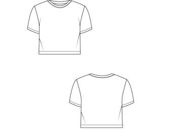 Women's Cropped T-shirt Vector Sketch, Women's Crop Top Flat Sketch Set ...