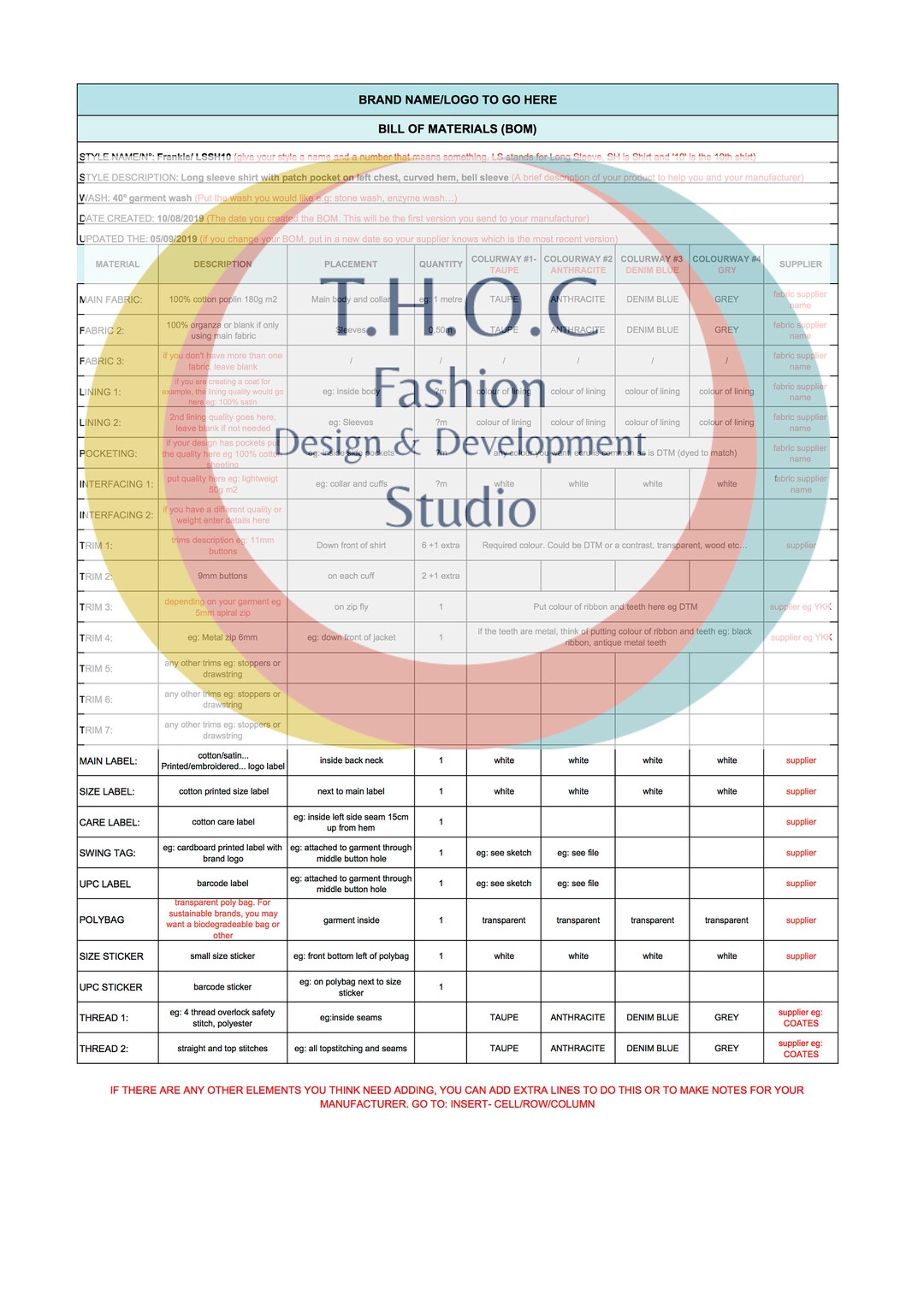 Bill of Materials File, BOM File, Fashion Template, Teck Pack Tool Kit ...