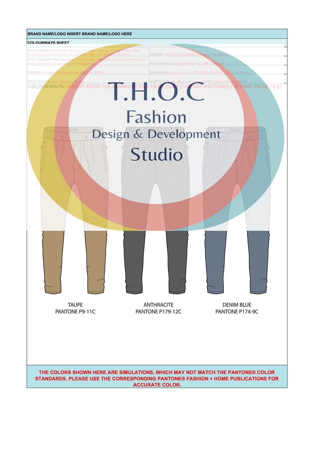 Colourways Sheet, Fashion Template, Colourway File, Teck Pack Tool Kit ...