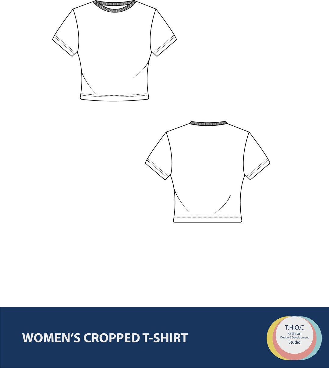 Women's Cropped T-shirt Vector Sketch, Women's Crop Top Flat Sketch Set ...