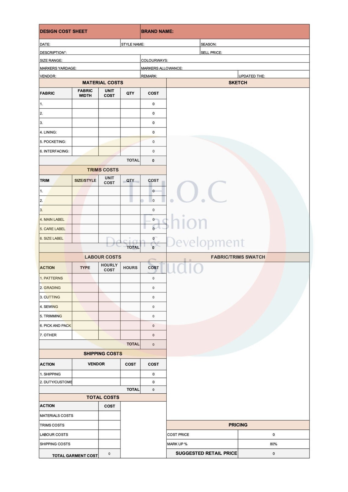 Garment Cost Sheet Template, Auto Calculating, Product Cost Sheet ... Garment Cost Sheet Template, Auto Calculating, Product Cost Sheet ...