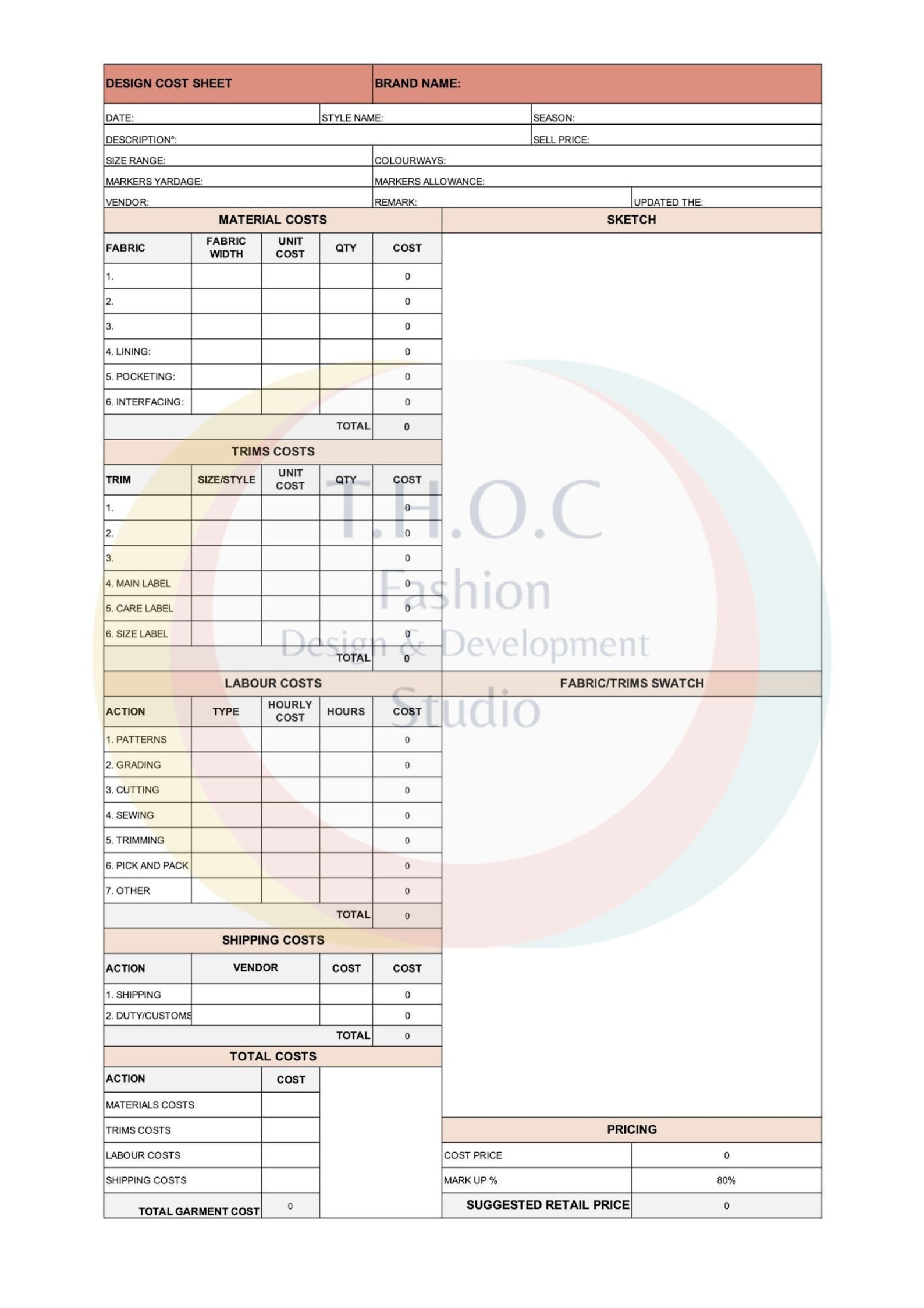 Garment Cost Sheet Template, Auto Calculating, Product Cost Sheet ...