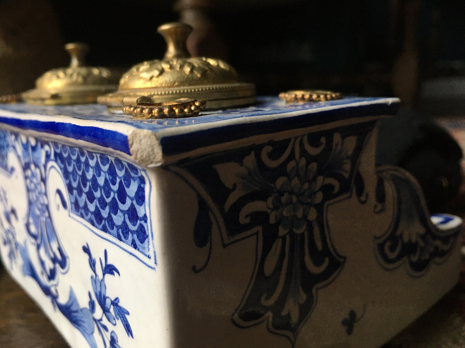 Double Desk Inkwell and Quill Holder in the Style of Delft - Etsy