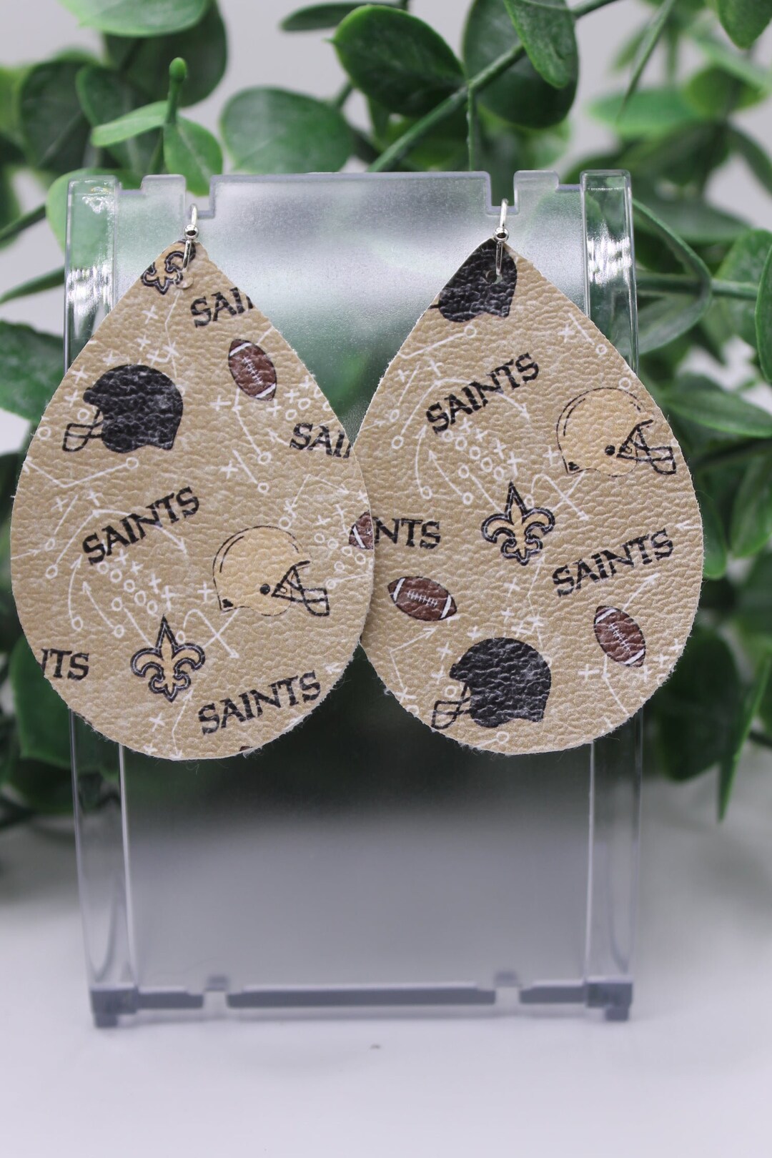 Saints Football Teardrop Faux Leather Earrings - Etsy